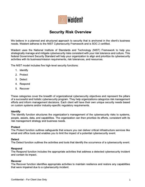 Cybersecurity Risk Assessment Tool | Waident Technology Solutions